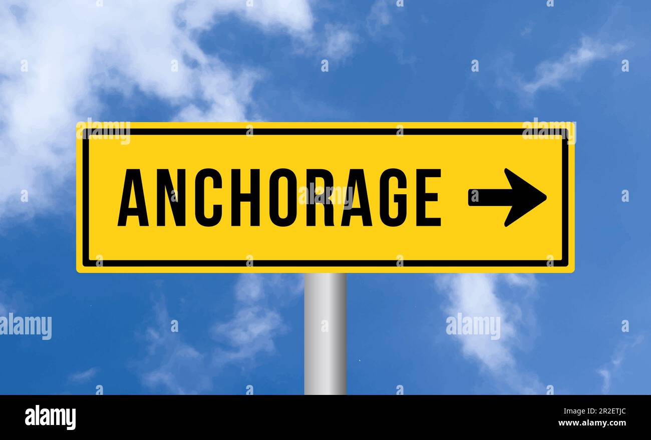 Anchorage road sign on cloudy sky background Stock Photo - Alamy