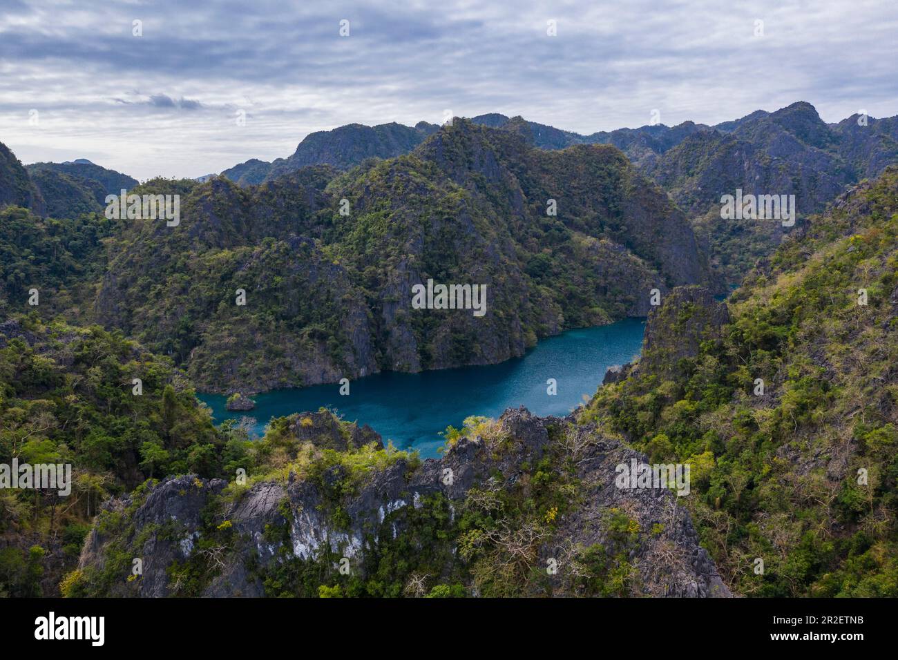 Aerial of Kayangan Lake, Banuang Daan, Coron, Palawan, Philippines ...