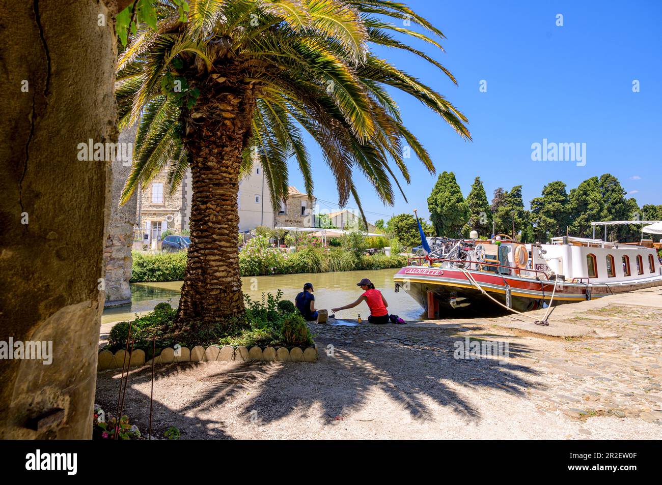 Boats in Le Somail on the Canal du Midi, Occitania, France Stock Photo ...