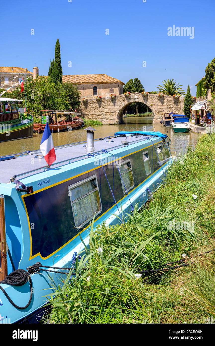 Boats in Le Somail on the Canal du Midi, Occitania, France Stock Photo ...
