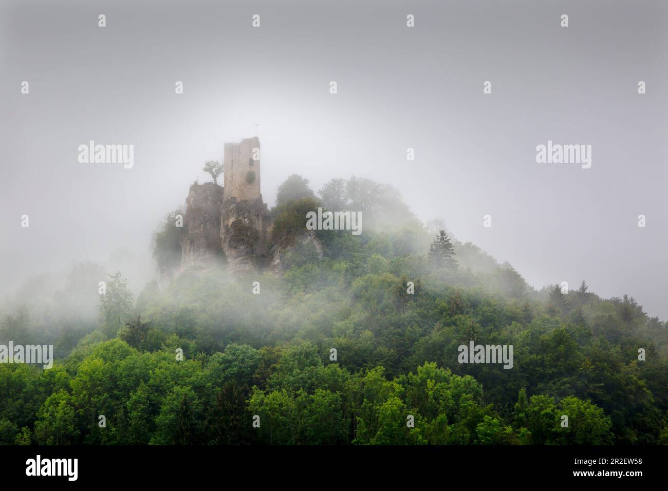 Ruined castle Neideck over the valley of the Wiesent, Wiesenttal, near ...