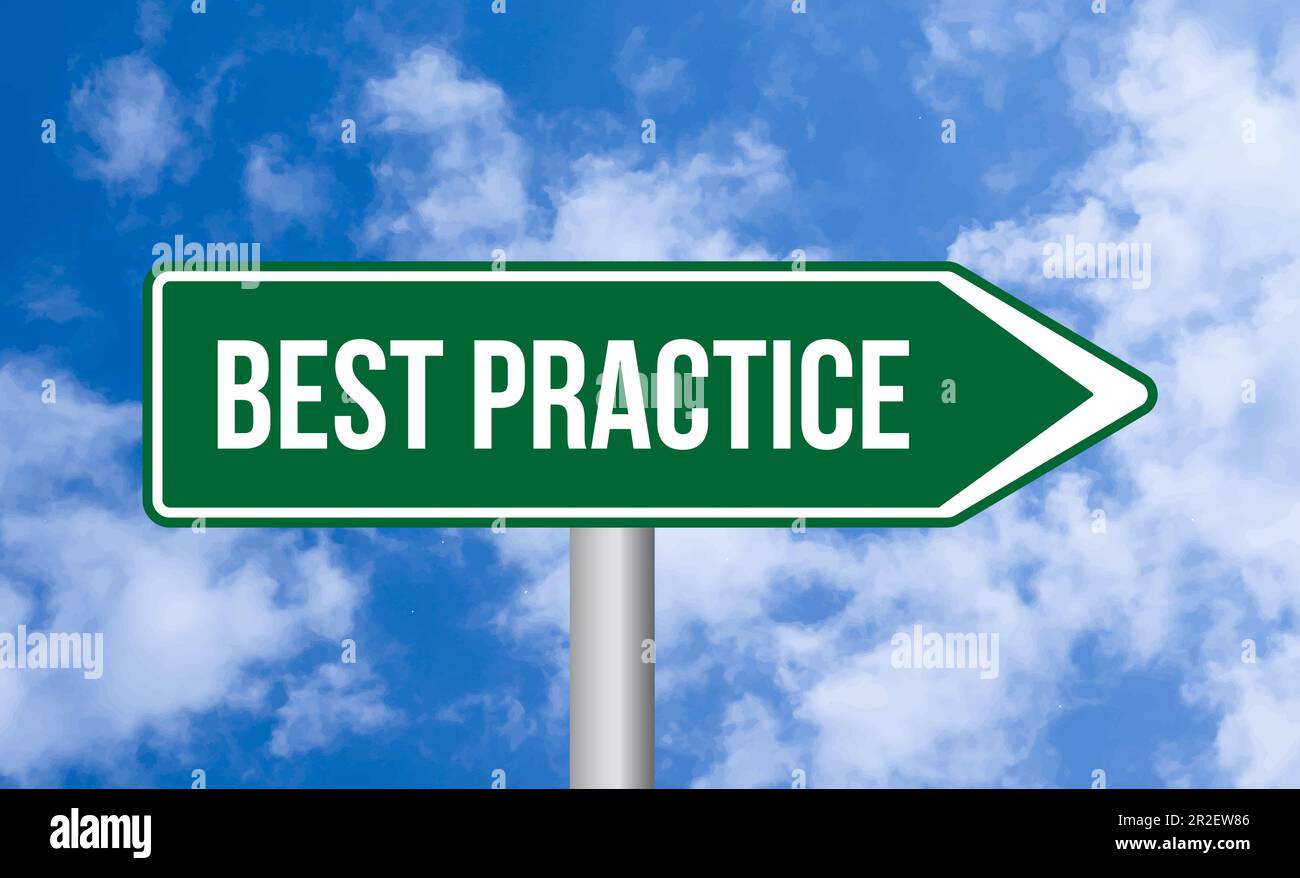 Best practice road sign on sky background Stock Photo - Alamy
