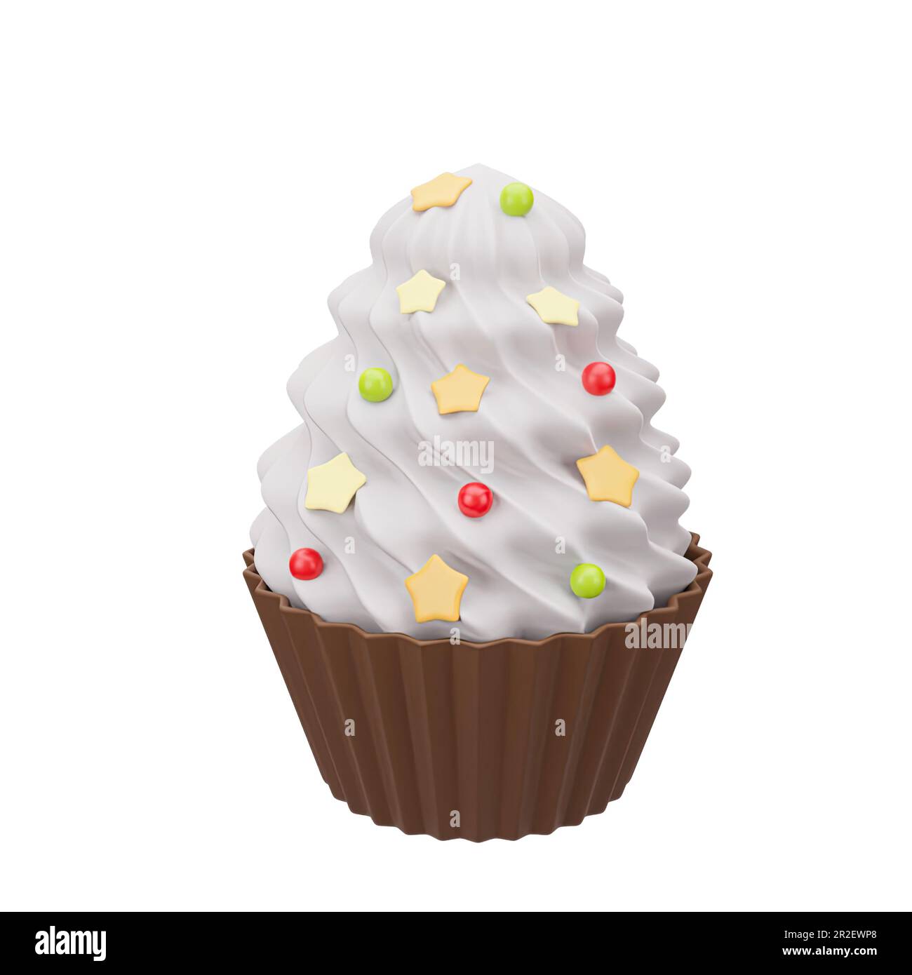 3D render of cupcake with buttercream and sprinkles. Fast food. sweet ...