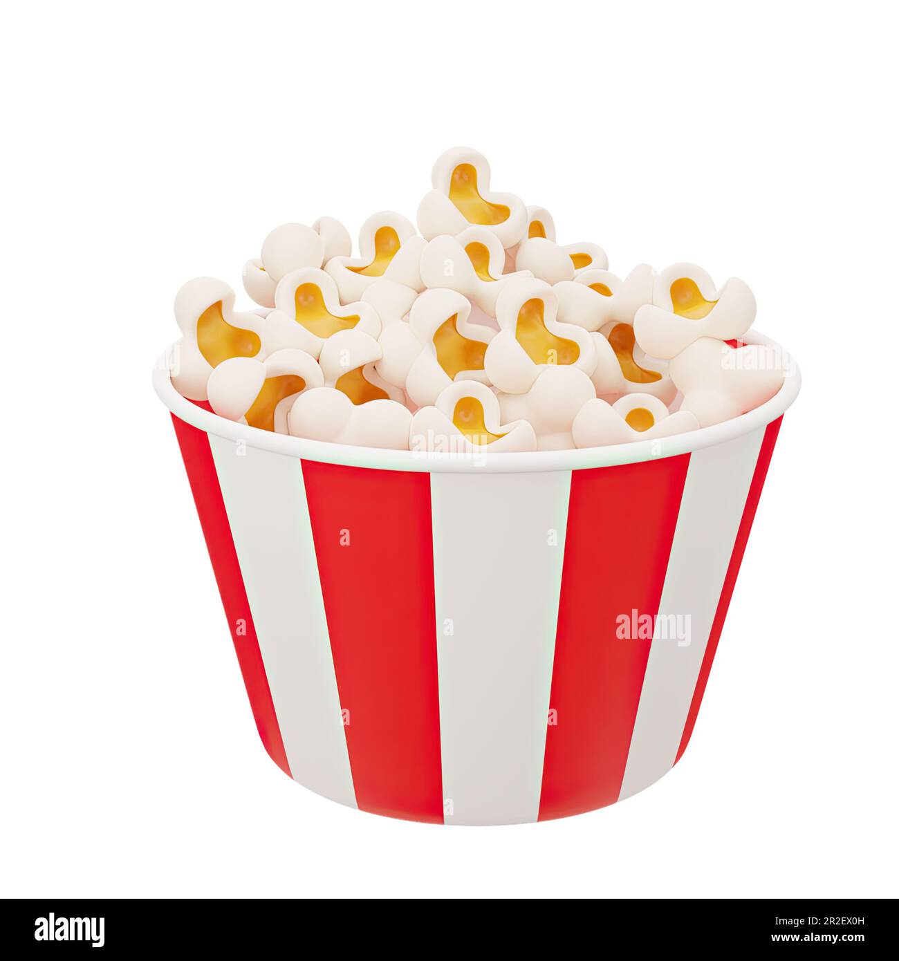 3D render of a striped bucket of popcorn. Fast food. Bright ...