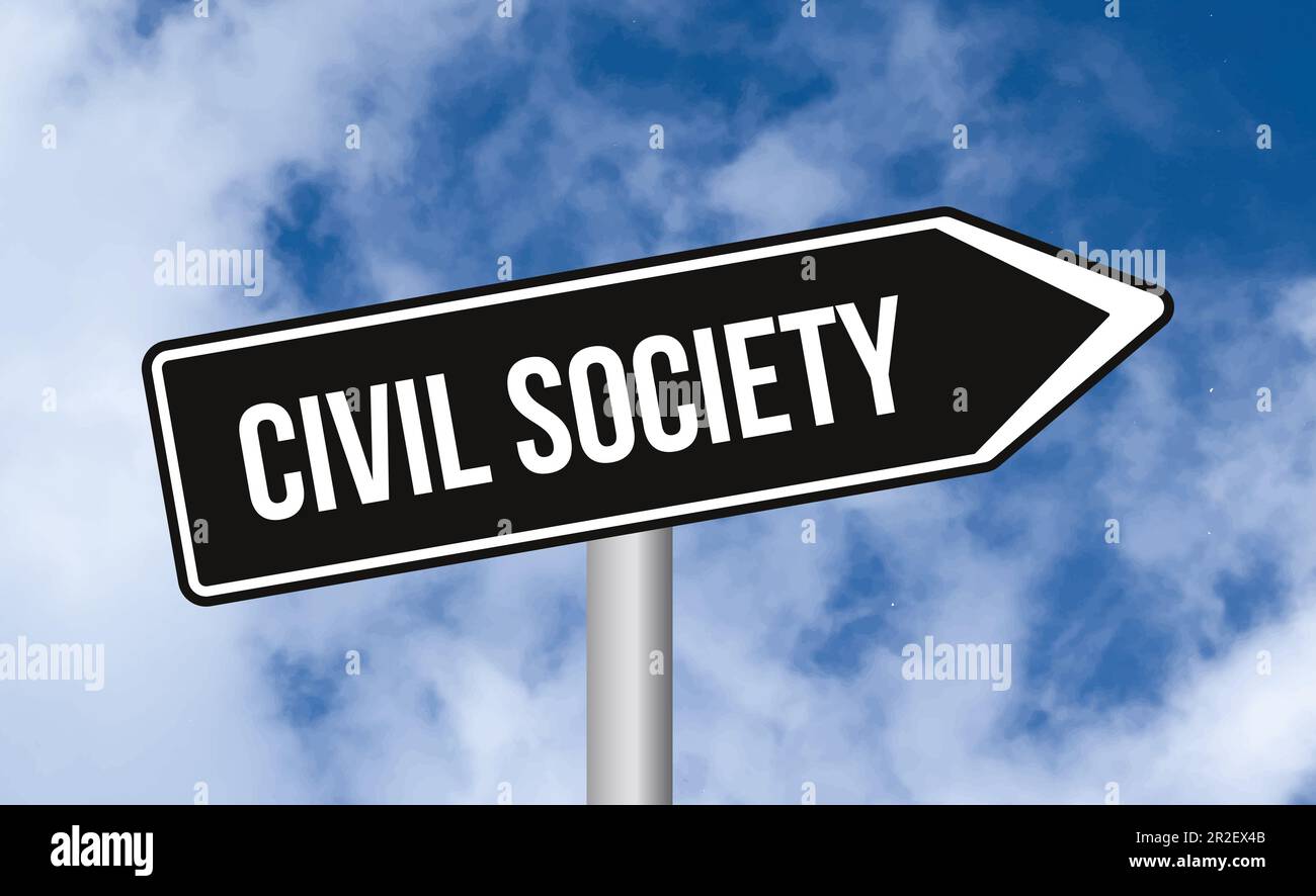Civil society road sign on cloudy sky background Stock Photo - Alamy
