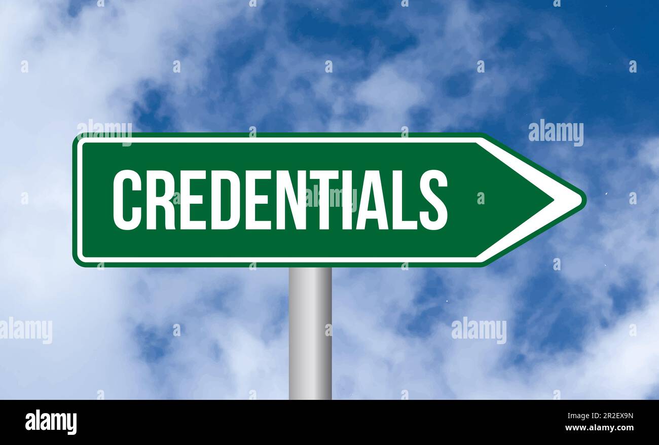 Credentials road sign on blue sky background Stock Photo - Alamy