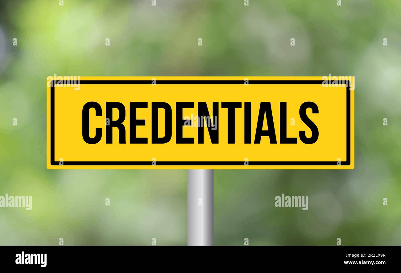 Credentials road sign on blur background Stock Photo - Alamy