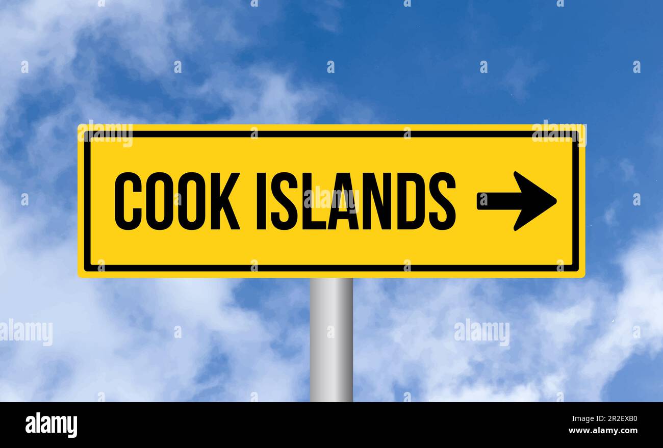 Cook islands road sign on cloudy sky background Stock Photo - Alamy