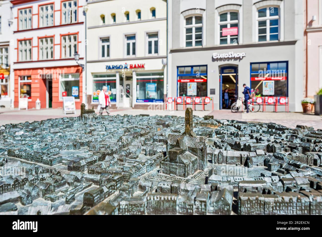 Marktplatz (market place square) in the centrum of Wismar, brass model ...