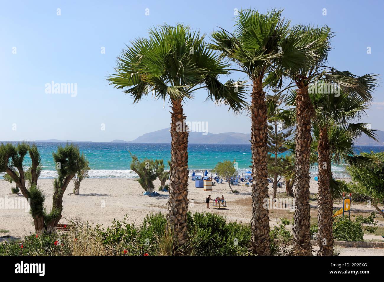Beach in Mastichari on the north coast of the island of Kos, Dodecanese ...