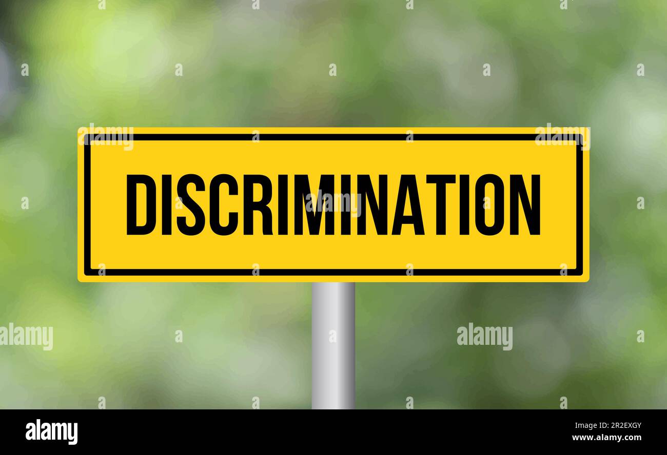 Discrimination road sign on blur background Stock Photo - Alamy