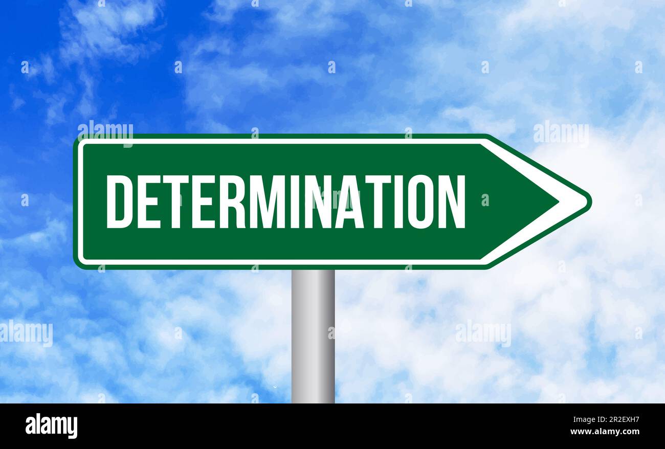 Determination road sign on sky background Stock Photo - Alamy
