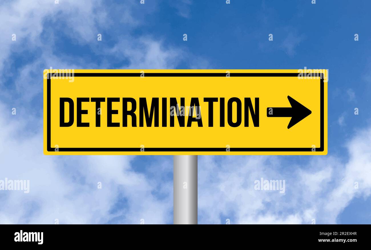 Determination road sign on sky background Stock Photo - Alamy
