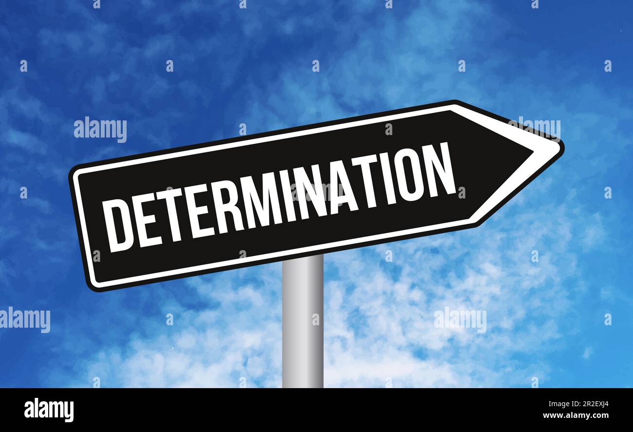 Determination road sign on sky background Stock Photo - Alamy