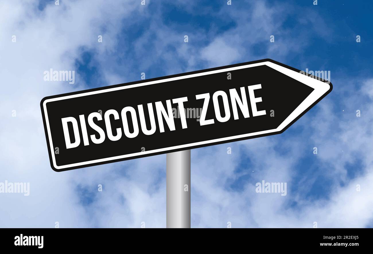 Discount zone road sign on sky background Stock Photo - Alamy