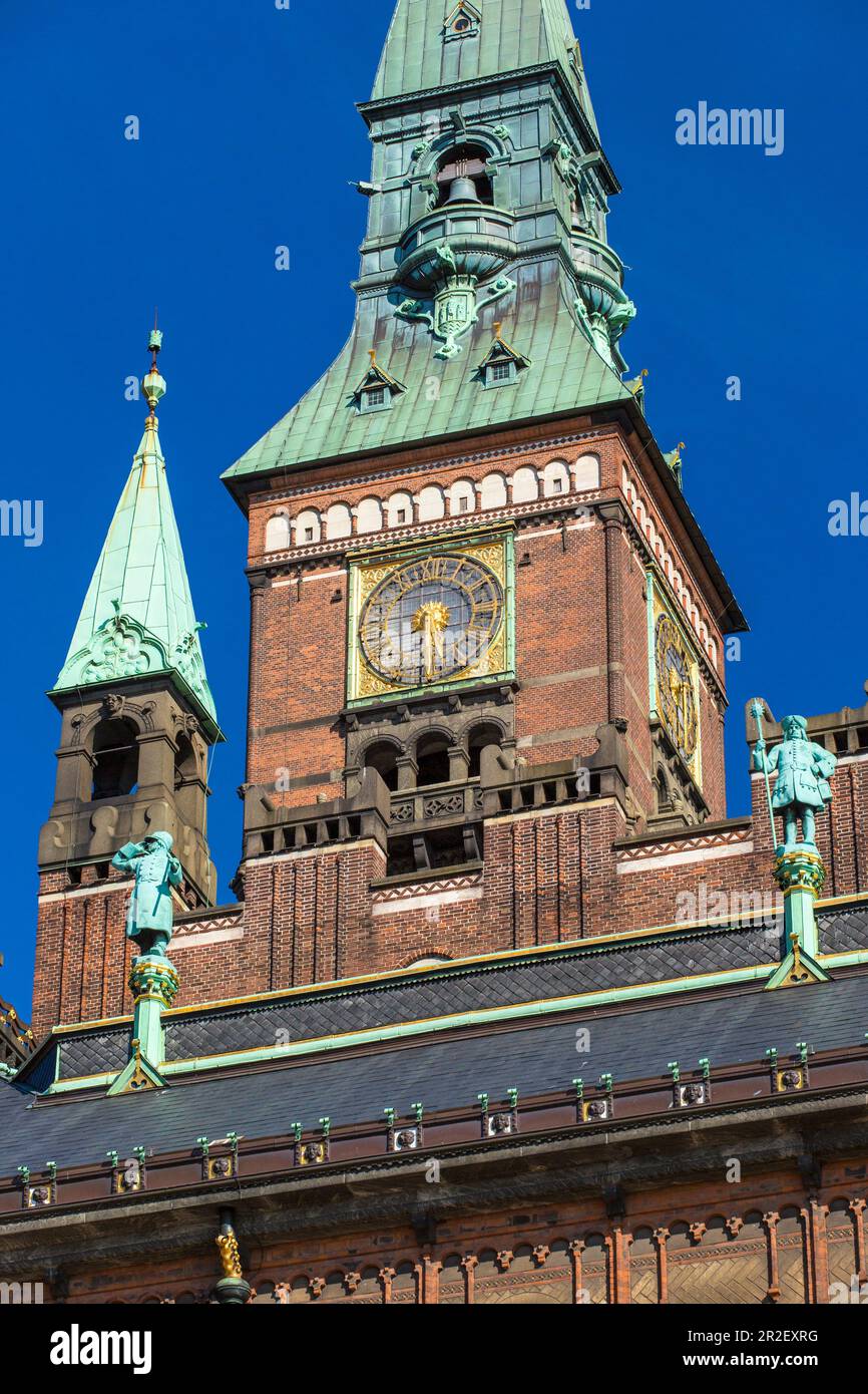 Detail of tower and facade of Copenhagen City Hall (Kobenhavns Radhus ...