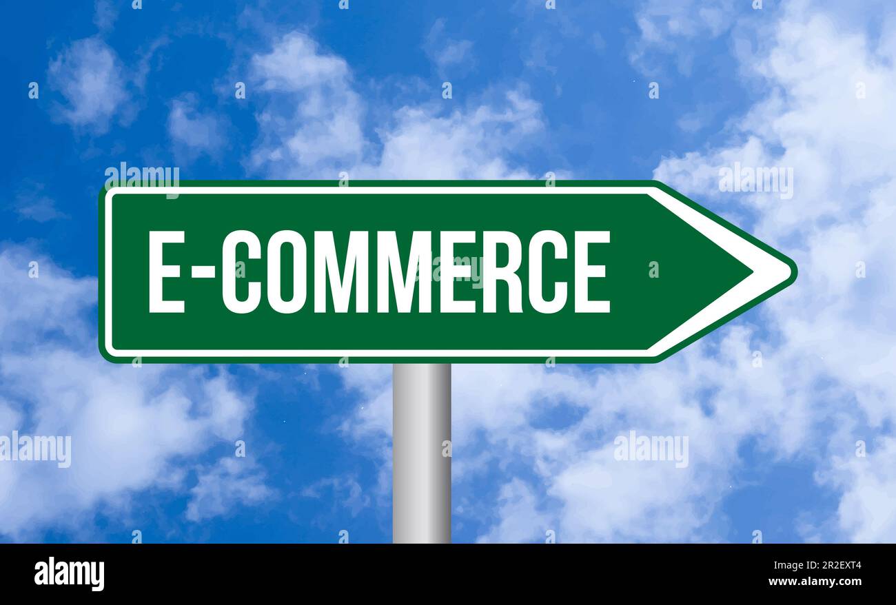 E commerce road sign on cloudy sky background Stock Photo - Alamy