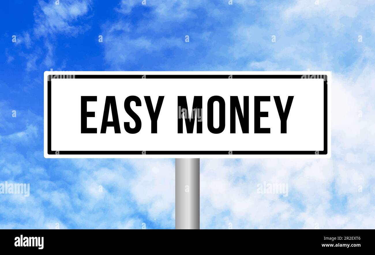 Easy money road sign on sky background Stock Photo - Alamy