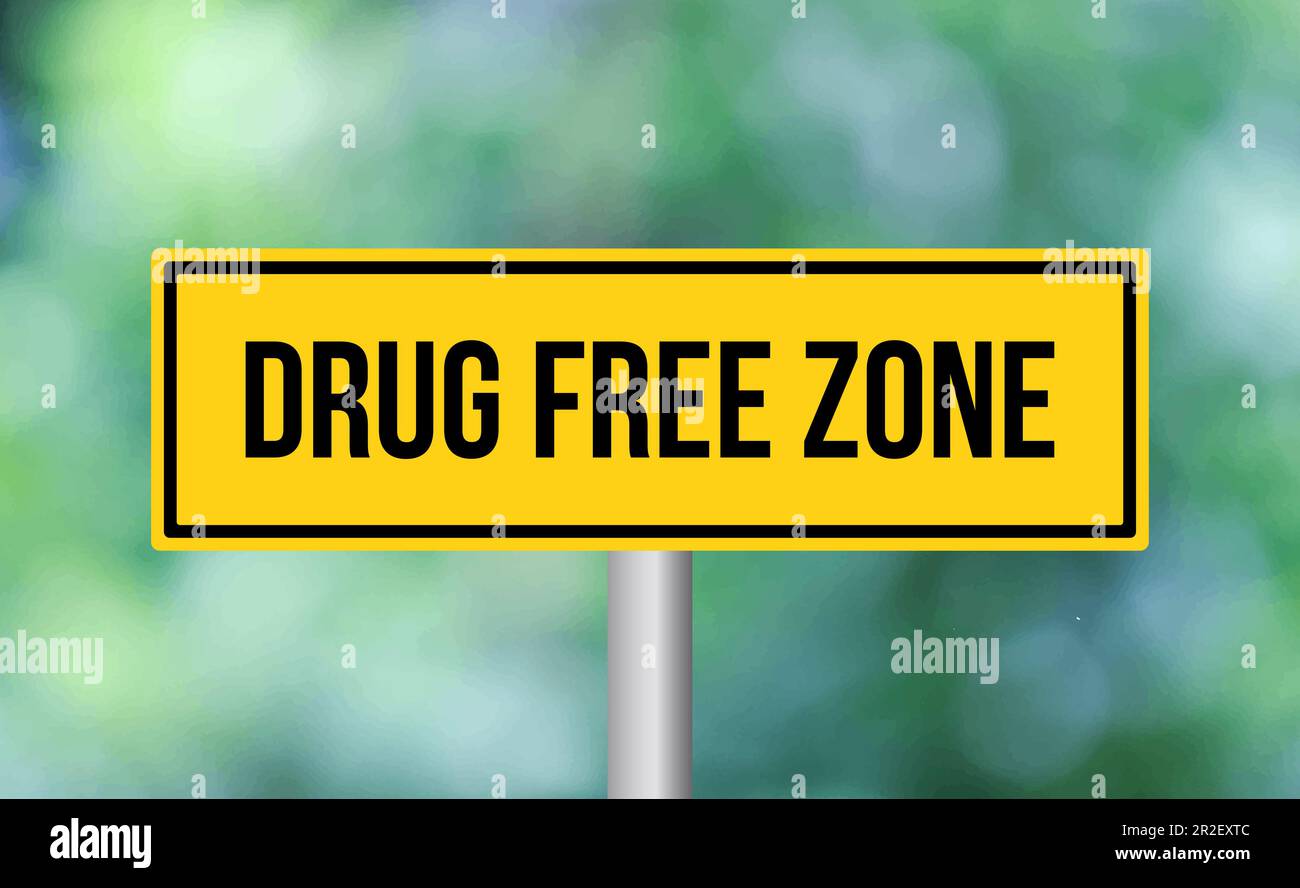 Drug free zone road sign on blur background Stock Photo - Alamy