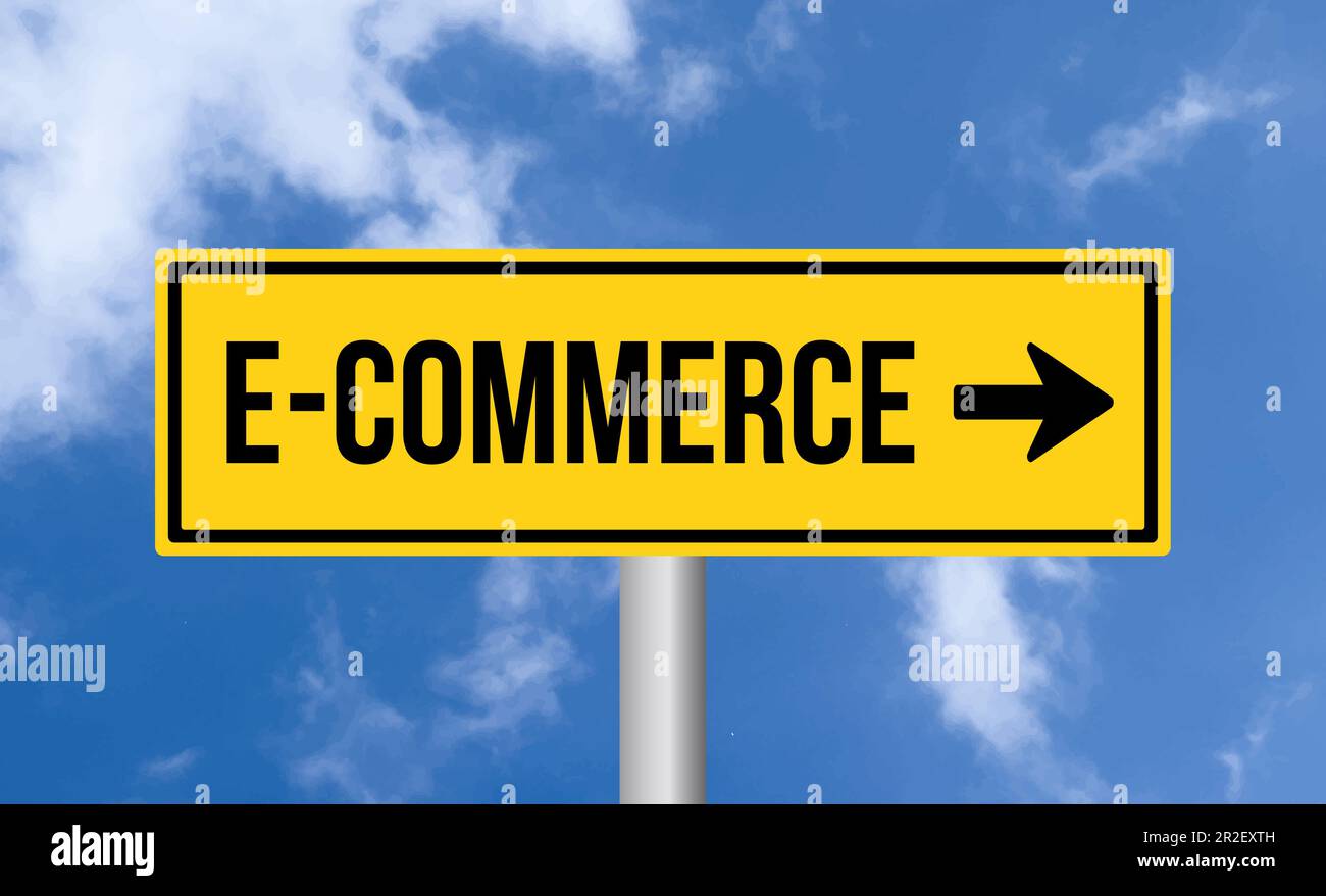 E commerce road sign on cloudy sky background Stock Photo - Alamy