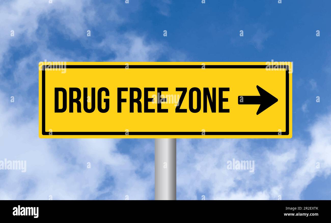 Drug free zone road sign on sky background Stock Photo - Alamy