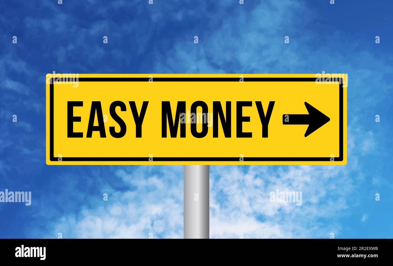 Easy money road sign on sky background Stock Photo - Alamy