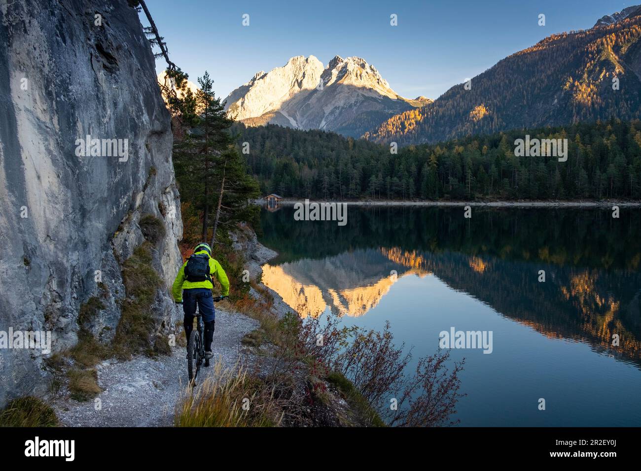 Mountain biking on the Blindsee Trail in Lermoos, Austria Stock Photo ...