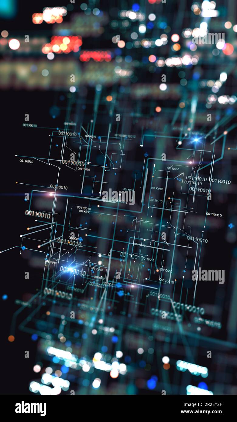 Abstract background of technology, science and cloud computer.3d illustration.Binary code ...