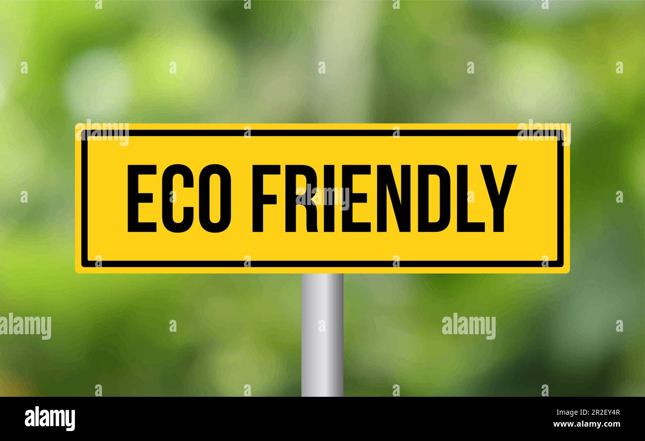 Eco friendly road sign on blur background Stock Photo - Alamy