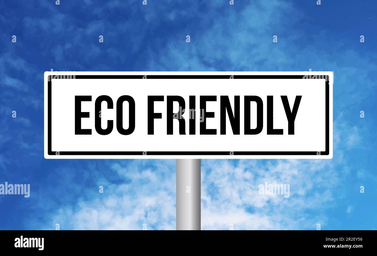 Eco friendly road sign on sky background Stock Photo - Alamy