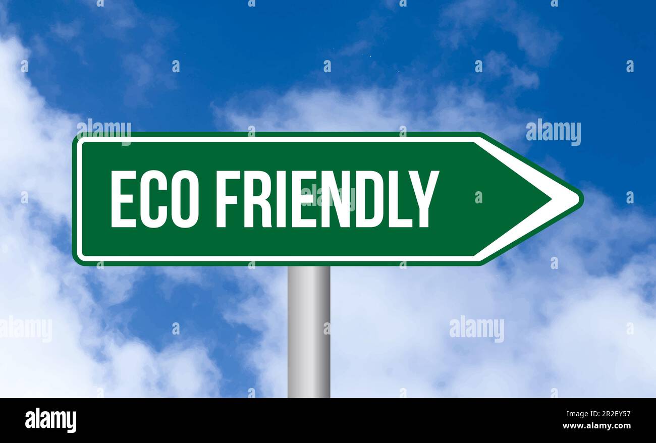 Eco friendly road sign on sky background Stock Photo - Alamy