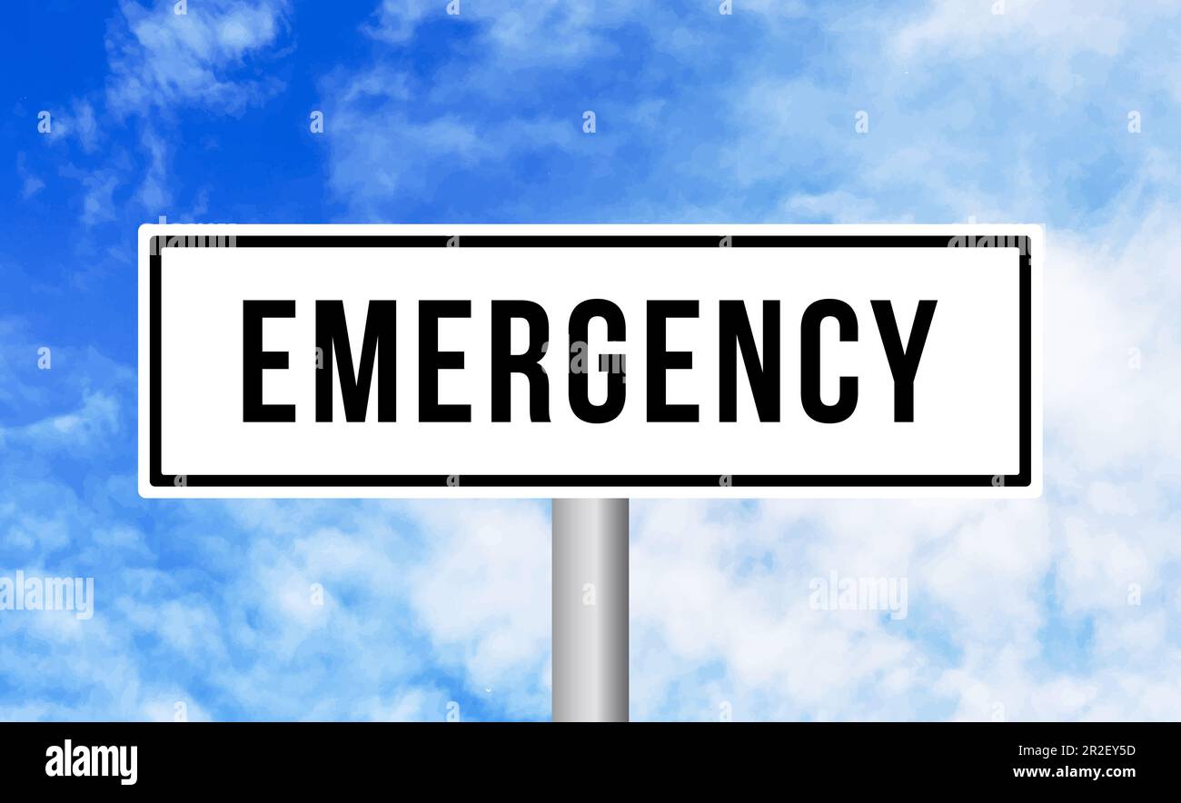 Emergency road sign on cloudy sky background Stock Photo - Alamy