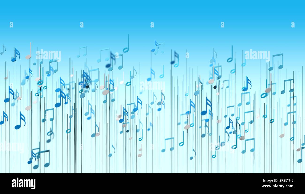 3d illustration of musical notes and musical signs of abstract music ...