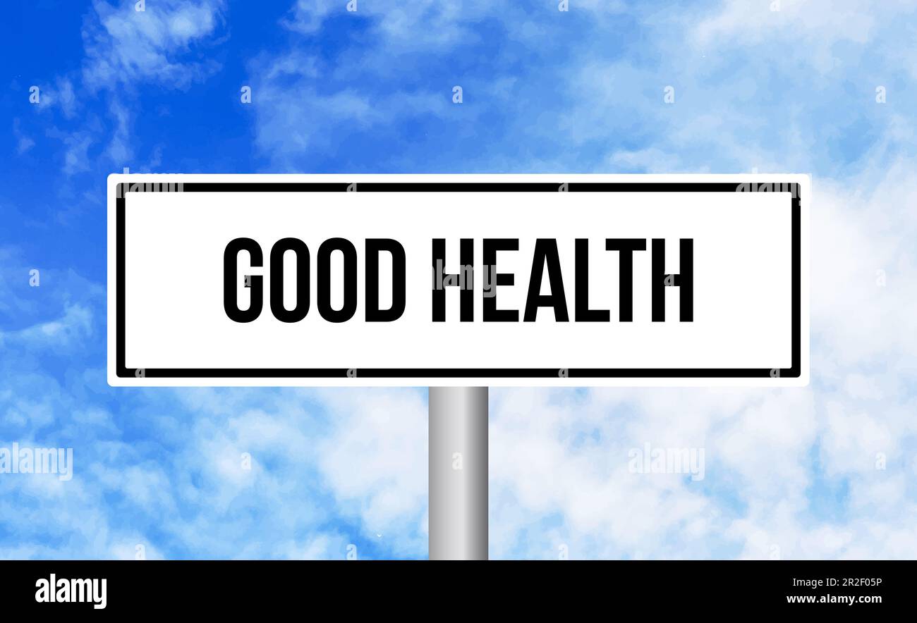 Good health road sign on blue sky background Stock Photo - Alamy