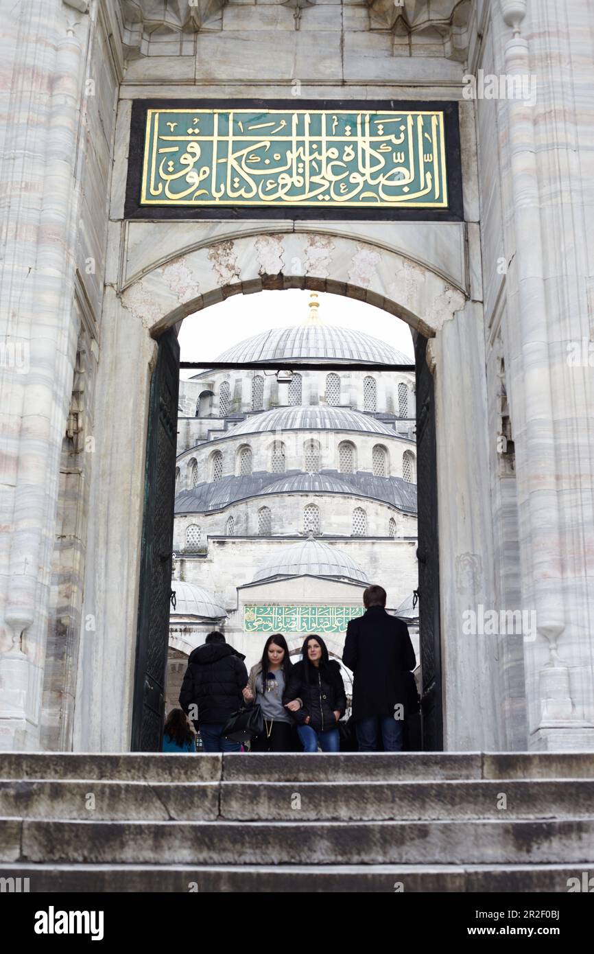 Stairs and an entrance gate of the Blue Mosque in Istanbul, Turkey ...