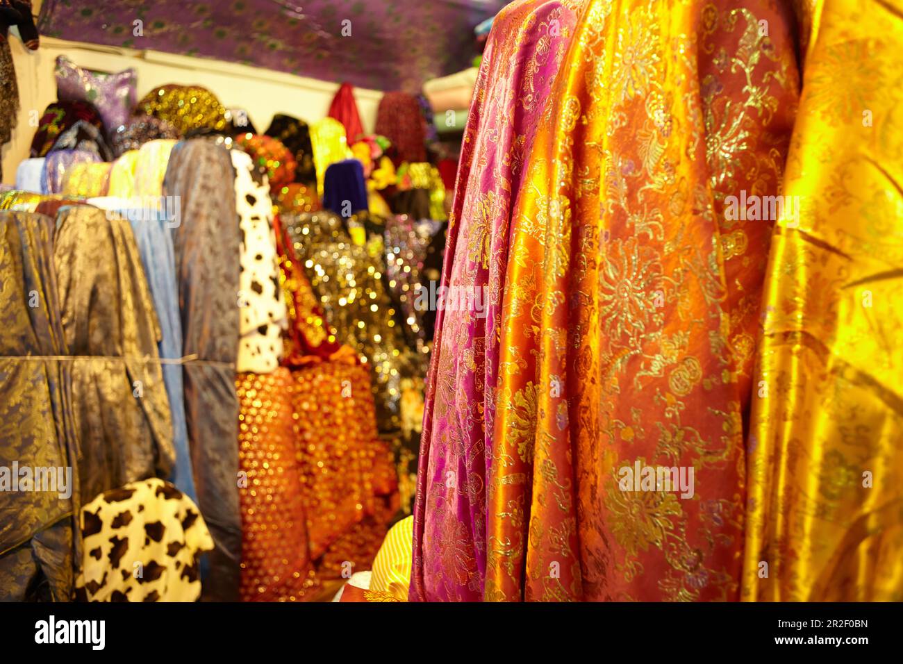 Fabrics for sale in the Grand Bazaar, Capali Carsi, in Istanbul, Turkey ...