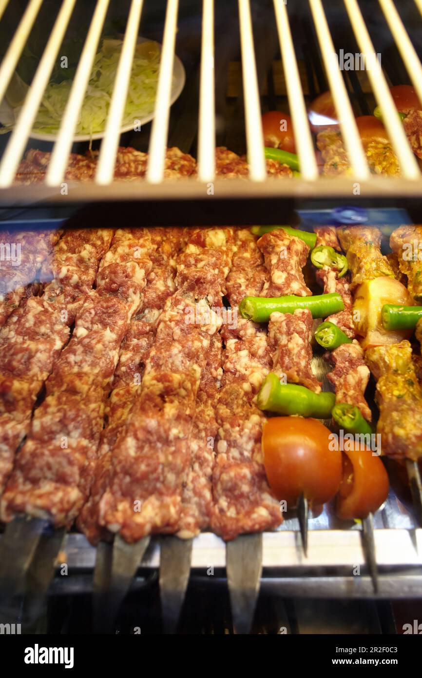 Prepared minced meat kebabs on the Grand Bazaar, Capali Carsi, in ...