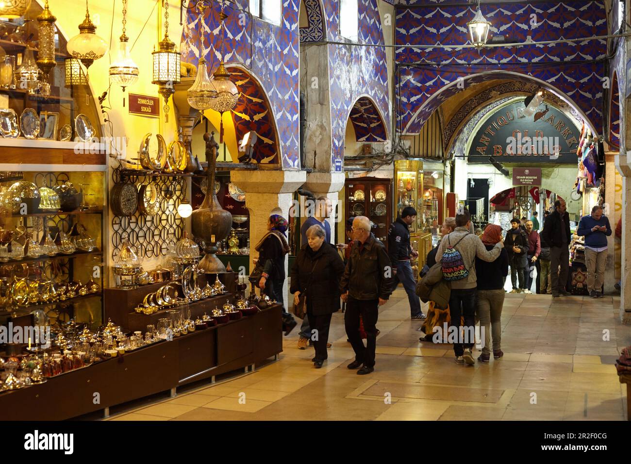 Sales street with shops in the Grand Bazaar, Capali Carsi, in Istanbul ...