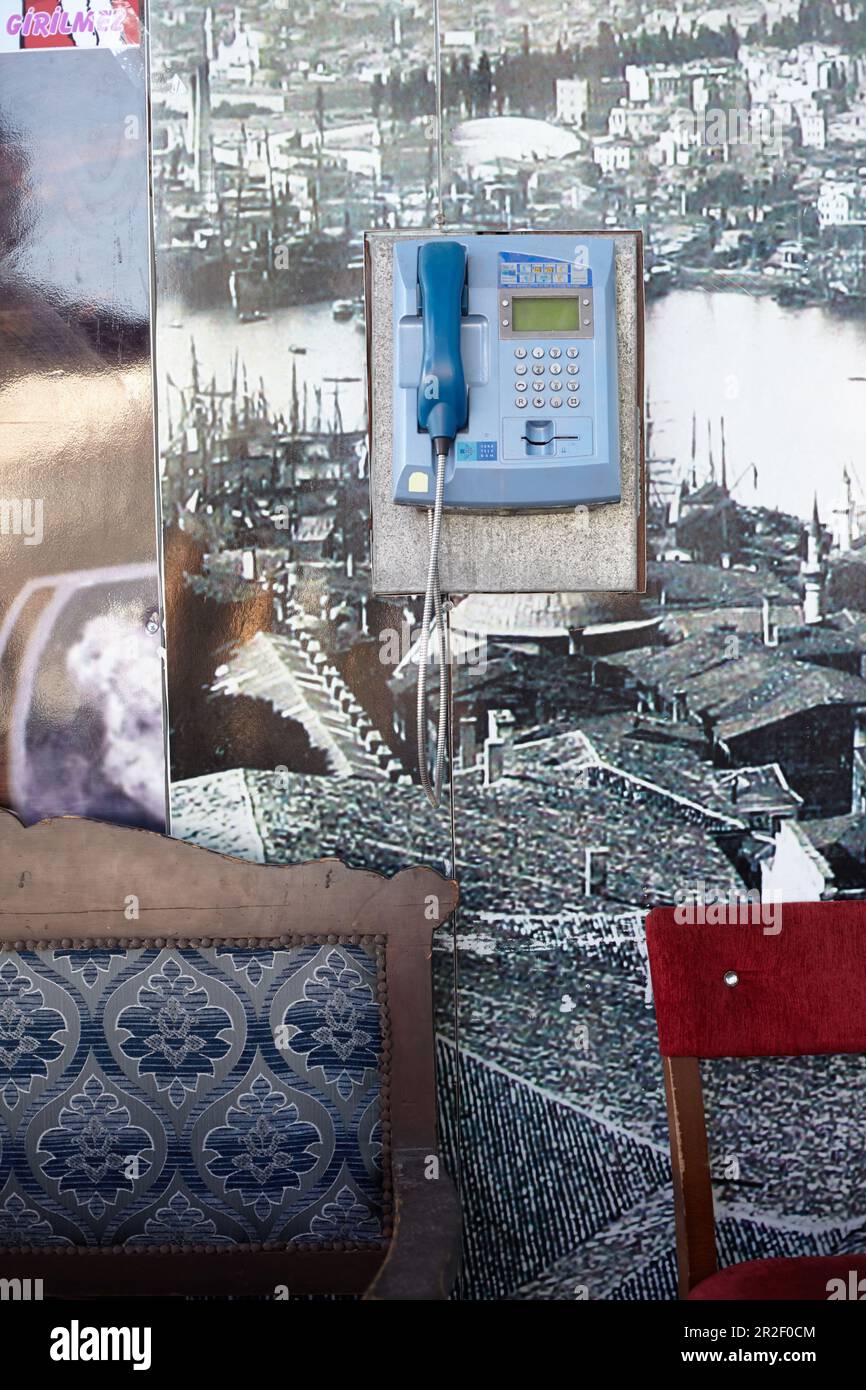 public telephone on the Galata Bridge in Istanbul, Turkey Stock Photo ...