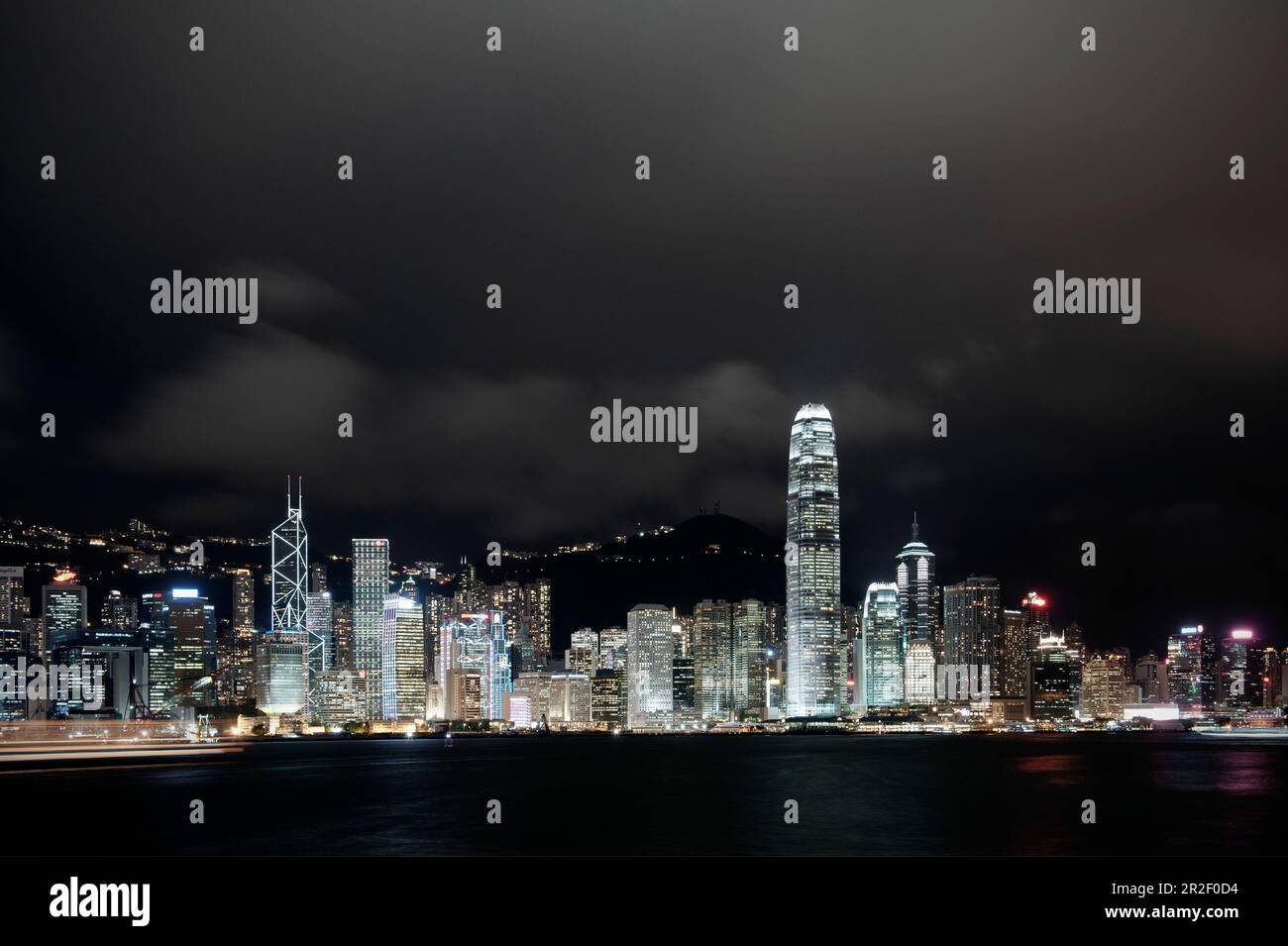 View across Victoria Harbor to Central night skyline, Hong Kong, China ...
