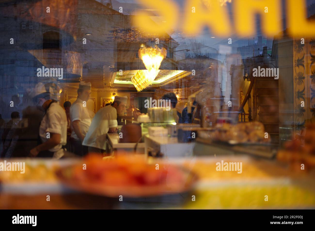 Looking through the window of a restaurant in Istanbul, Turkey Stock ...