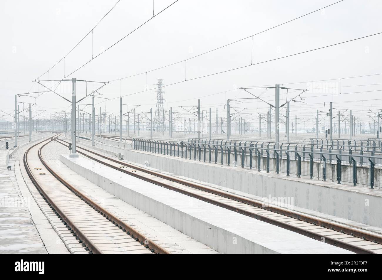 Railroad tracks and electricity pylons of the newly built South Railway ...