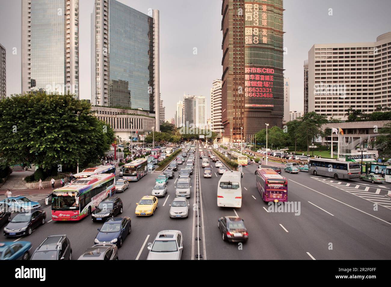 Traffic jam on multi-lane road in Guangzhou, Guangdon province, China ...