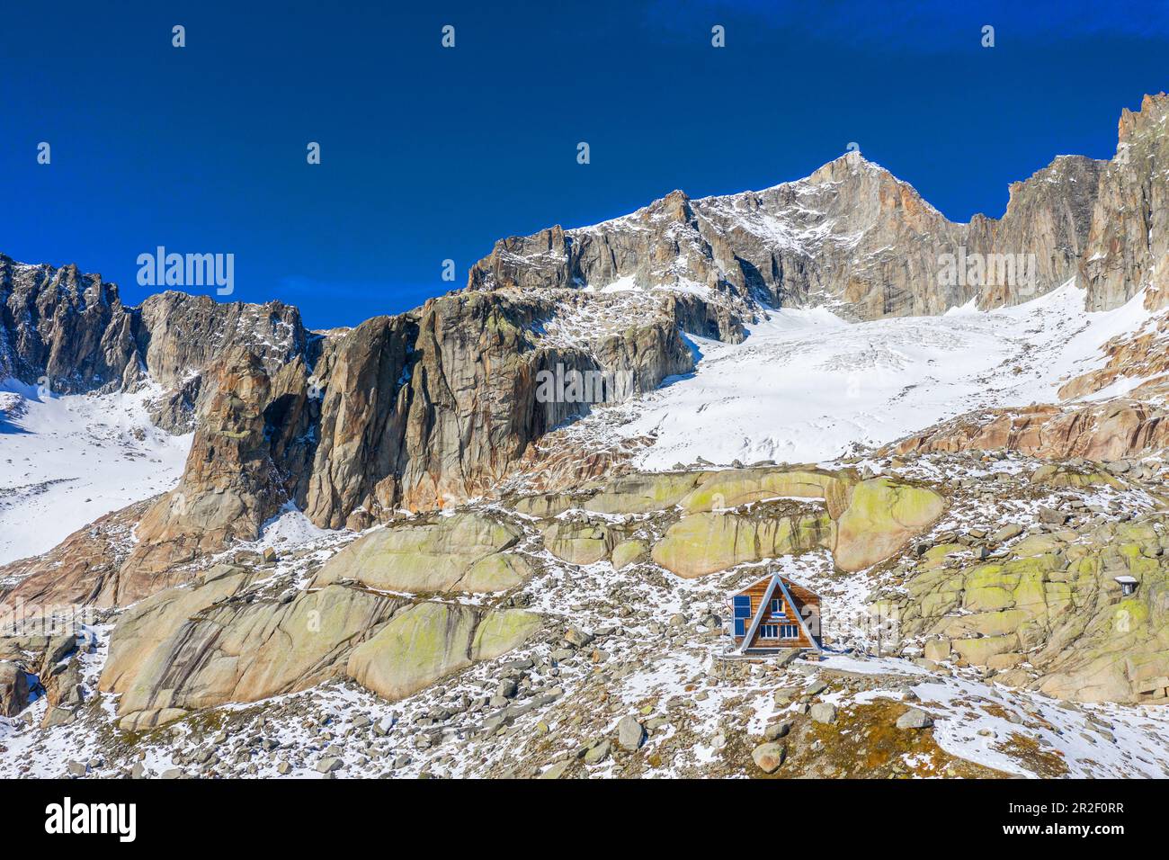 Aerial view of the Sidelenhütte with Galenstock, Uri Alps, Canton of ...