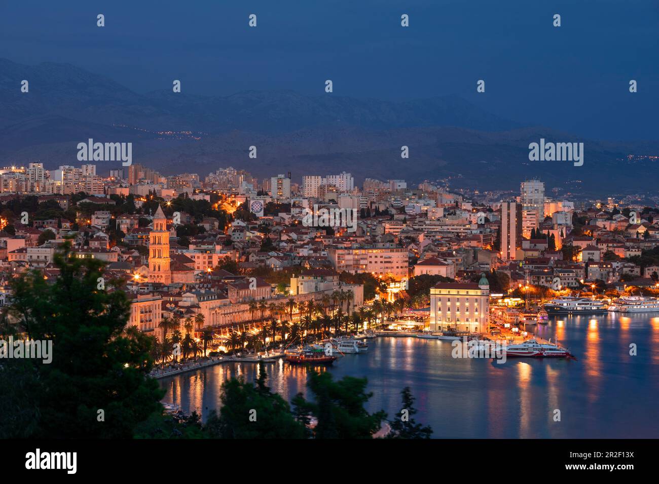 Glowing Split skyline in the evening at night, Croatia Stock Photo - Alamy