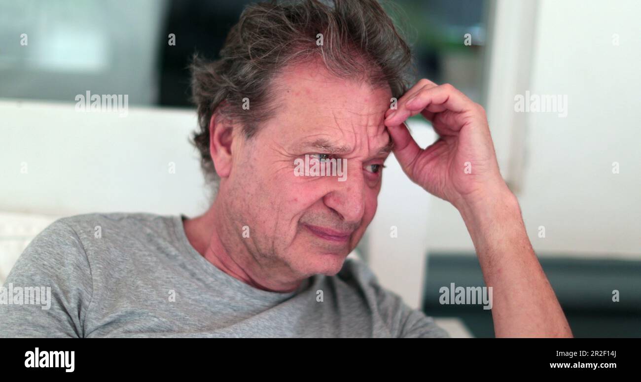 Concerned older man thinking about life, senior person thinking of the ...