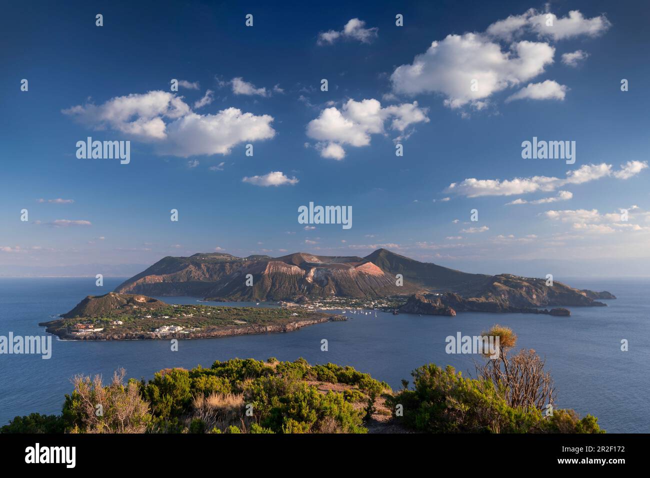 Coast of Lipari with a view of Vulcano volcanic island at day, Sicily ...