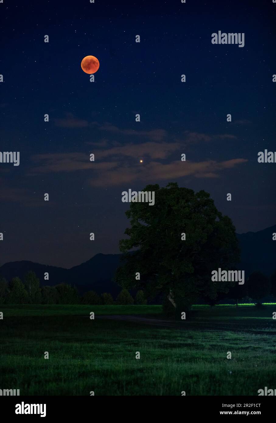 Blood moon during lunar eclipse in summer 2018 with planet Mars over ...