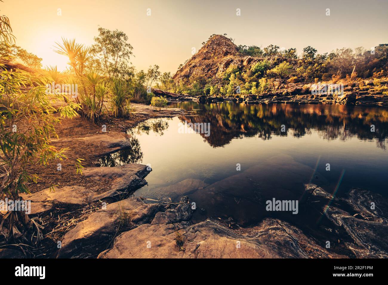 Sunrise at Bell Gorge with the waterfall in the Kimberley region in ...