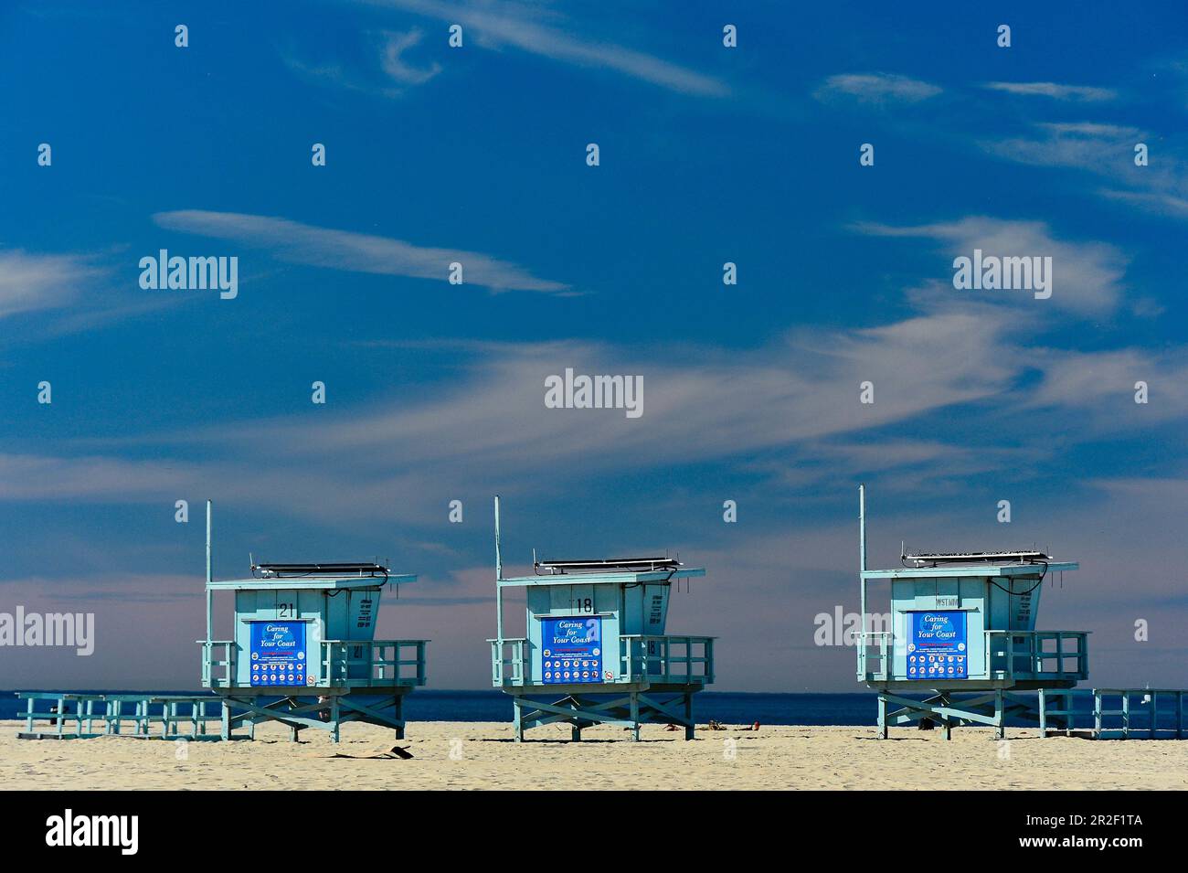 Three Lifeguard Huts on Pacific Beach, Venice Beach, California, USA ...